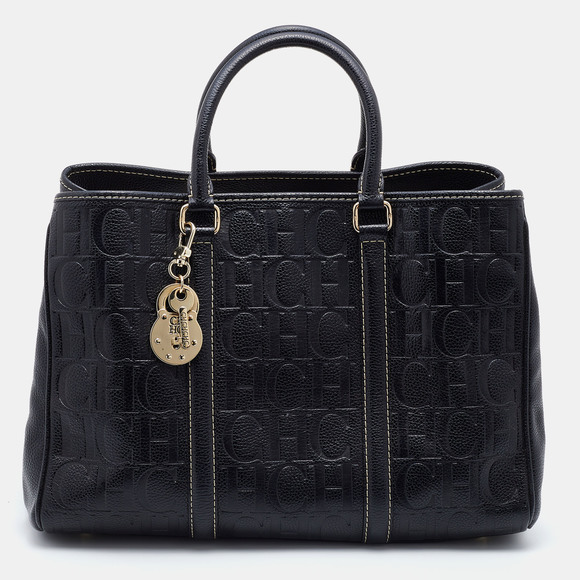 Carolina Herrera | Bags | Ch Carolina Herrera Black Monogram Embossed ...